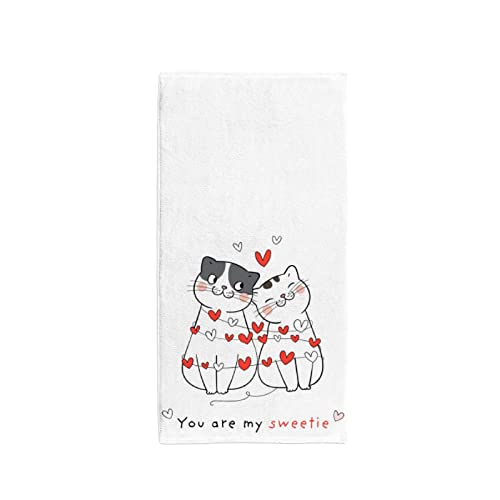 My Little Nest Draw Couple Love of Cat Hand Towels Soft Bath Towel Absorbent Kitchen Fingertip Towel Quick Dry Guest Towels for Bathroom Gym Spa Hotel and Bar 30 x 15 Inch