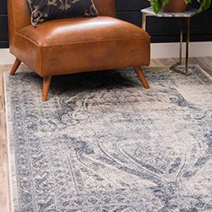 Unique Loom Chateau Collection Victorian, Textured, Vintage, Traditional, Distressed Area Rug, 10 ft x 14 ft (5 in), Navy Blue/Ivory