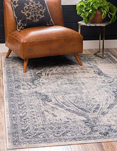 Unique Loom Chateau Collection Victorian, Textured, Vintage, Traditional, Distressed Area Rug, 10 ft x 14 ft (5 in), Navy Blue/Ivory