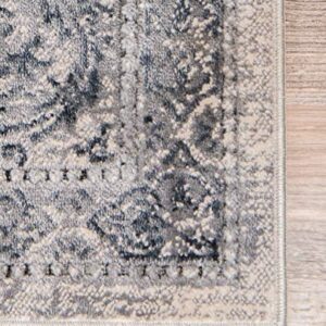 Unique Loom Chateau Collection Victorian, Textured, Vintage, Traditional, Distressed Area Rug, 10 ft x 14 ft (5 in), Navy Blue/Ivory