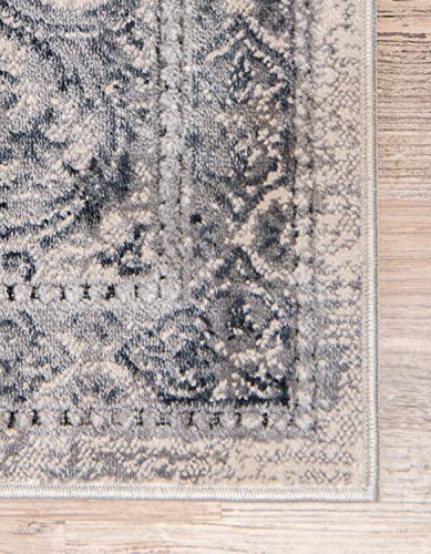 Unique Loom Chateau Collection Victorian, Textured, Vintage, Traditional, Distressed Area Rug, 10 ft x 14 ft (5 in), Navy Blue/Ivory