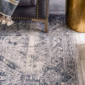 Unique Loom Chateau Collection Victorian, Textured, Vintage, Traditional, Distressed Area Rug, 10 ft x 14 ft (5 in), Navy Blue/Ivory