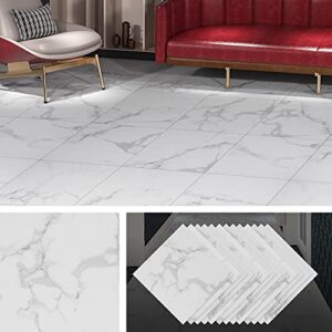 livelynine 16-pack white vinyl flooring peel and stick floor tile for bathroom waterproof stick on flooring tiles marble laminate flooring sheets sticky kitchen flooring basement linoleum 12x12in