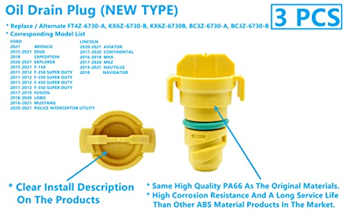 3 PCS Oil Drain Plug Fit For Ford F-150 2015 2016 2017 2018 2019 2020 2021 Lincoln MKZ Replace KX6Z-6730-B, KX6Z6730B, FT4Z-6730-A Plug