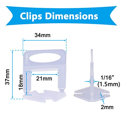 Tanzfrosch 1400 PCS Tile Leveling System Clips 1/16''(1.5mm) Tiles Leveler Spacers Tool for Professional Ceramic Tile and Stone Installation