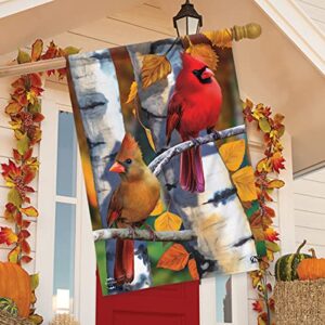 Birch Tree Cardinals Fall House Flag 28" x 40" Autumn Leaves Briarwood Lane