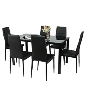 bahom 7 piece kitchen dining table set for 6, glass dining table and 6 chairs pu leather for breakfast (2 boxes)