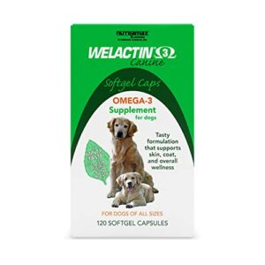 nutramax welactin omega-3 fish oil skin and coat health supplement liquid for dogs, 120 softgels