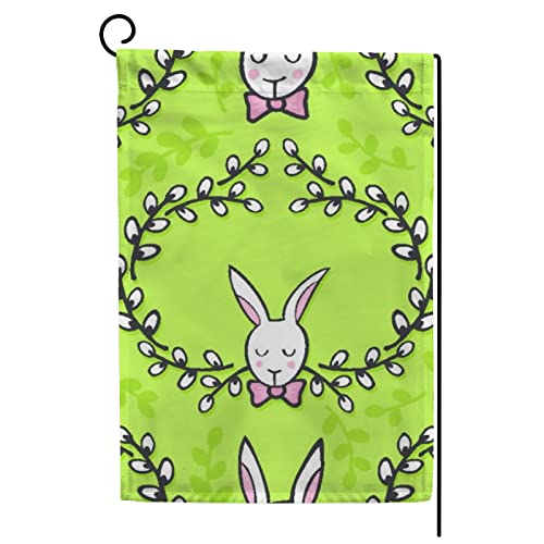 My Little Nest Seasonal Garden Flag Spring Easter White Bunny Wreath Double Sided Vertical Garden Flags for Home Yard Holiday Flag Outdoor Decoration Farmhouse Banner 12"x18"