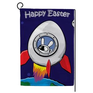 my little nest seasonal garden flag happy easter bunny egg spaceship vertical garden flags double sided for home farmhouse yard holiday flag outdoor decoration banner 12″x18″