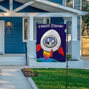 My Little Nest Seasonal Garden Flag Happy Easter Bunny Egg Spaceship Vertical Garden Flags Double Sided for Home Farmhouse Yard Holiday Flag Outdoor Decoration Banner 12"x18"