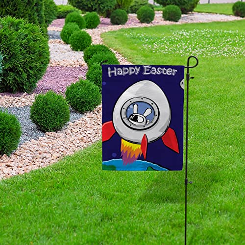 My Little Nest Seasonal Garden Flag Happy Easter Bunny Egg Spaceship Vertical Garden Flags Double Sided for Home Farmhouse Yard Holiday Flag Outdoor Decoration Banner 12"x18"