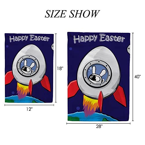 My Little Nest Seasonal Garden Flag Happy Easter Bunny Egg Spaceship Vertical Garden Flags Double Sided for Home Farmhouse Yard Holiday Flag Outdoor Decoration Banner 12"x18"