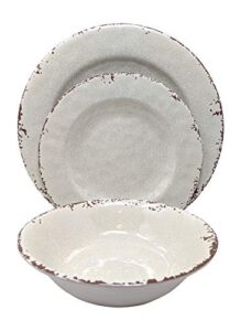 gianna’s home 12 piece rustic farmhouse melamine dinnerware set, service for 4 (new ivory)