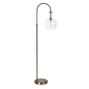 henn&hart arc floor lamp with glass shade in brass/clear, floor lamp for home office, bedroom, living room