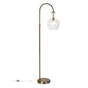 Henn&Hart Arc Floor Lamp with Glass Shade in Brass/Clear, Floor Lamp for Home Office, Bedroom, Living Room