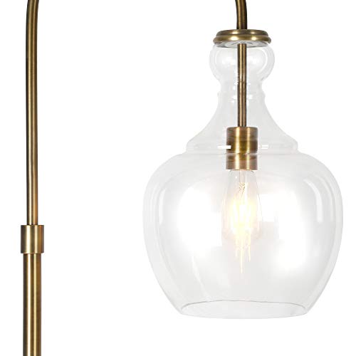 Henn&Hart Arc Floor Lamp with Glass Shade in Brass/Clear, Floor Lamp for Home Office, Bedroom, Living Room