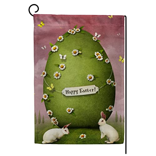 My Little Nest Seasonal Garden Flag Happy Easter Egg And Rabbits Vertical Garden Flags Double Sided for Home Farmhouse Yard Holiday Flag Outdoor Decoration Banner 28"x40"