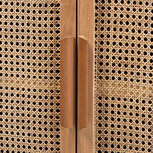 Baxton Studio Mid-Century Brown Oak Finished Wood and Rattan Storage Cabinet