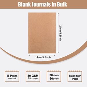 EOOUT 48pcs A5 Kraft Paper Notebooks, Journal Notebooks Bulk, Blank Paper, 60 Pages, 80GSM, 8.3 X 5.5 Inch, Travel Journal Set, for Travelers, Students and Office Supplies