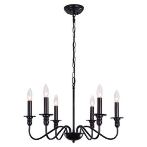 Black Chandelier, TMMAYSUN 6-Light Farmhouse Candle Hanging Light Fixture, Adjustable Height Rustic Chandeliers Pendant Lights Matte Black Chandelier for Dining Room Living Room Bedroom Kitchen Island