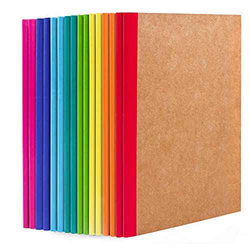 feela 16 Pack Composition Notebooks Bulk, Kraft Cover Lined Blank College Ruled Composition Travel Journals with Rainbow Spines For Women Students Business, 60 Pages, 8.3”x 5.5”, A5, 8 Colors