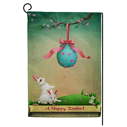 My Little Nest Seasonal Garden Flag Easter Eggs White Rabbits Vertical Garden Flags Double Sided for Home Farmhouse Yard Holiday Flag Outdoor Decoration Banner 12"x18"