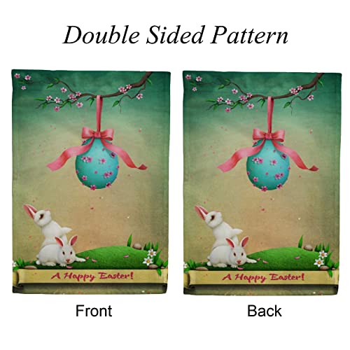 My Little Nest Seasonal Garden Flag Easter Eggs White Rabbits Vertical Garden Flags Double Sided for Home Farmhouse Yard Holiday Flag Outdoor Decoration Banner 12"x18"