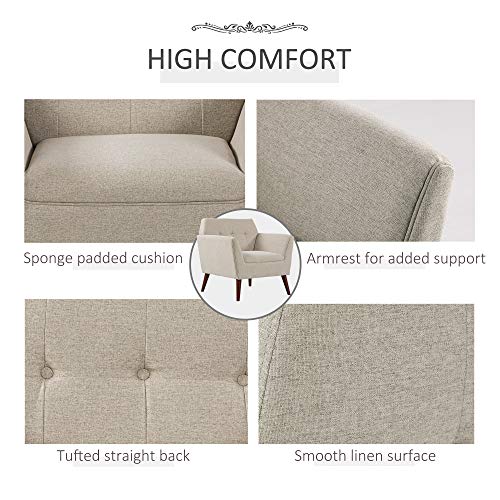 HOMCOM Traditional Living Room Chair, Armchair with Button Tufted Polygonal Straight Back, Single Sofa with Thick Padding, Light Grey