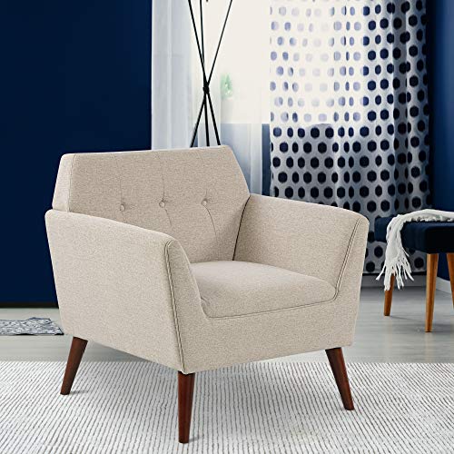 HOMCOM Traditional Living Room Chair, Armchair with Button Tufted Polygonal Straight Back, Single Sofa with Thick Padding, Light Grey