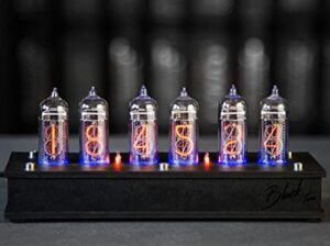 handmade nixie tube clock 6x in-14 – made in ukraine – vintage retro table clock – wooden desk nixie tube clock – black