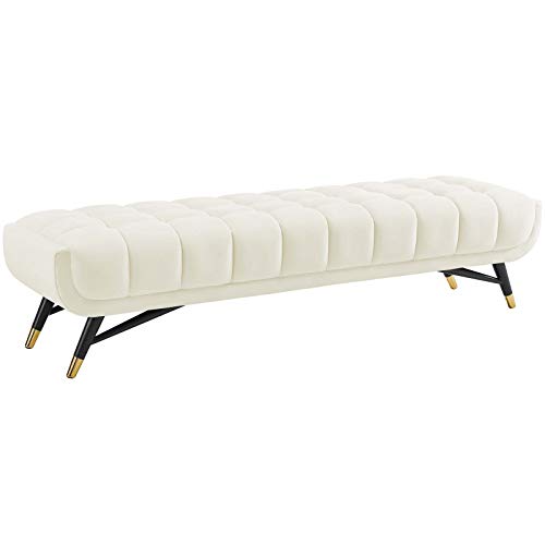 Modway Adept Mid-Century Modern Velvet Upholstered Tufted Accent Bench in Ivory