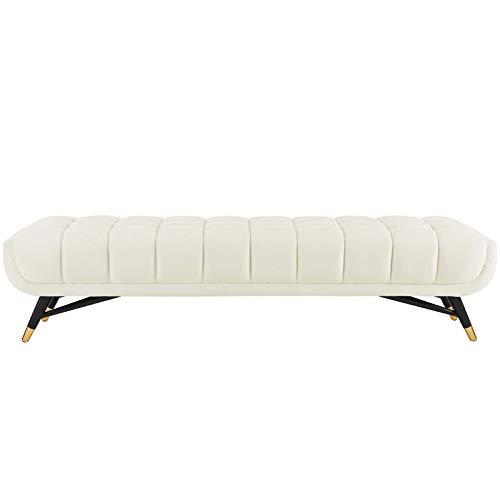 Modway Adept Mid-Century Modern Velvet Upholstered Tufted Accent Bench in Ivory