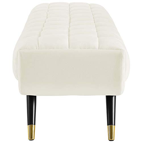 Modway Adept Mid-Century Modern Velvet Upholstered Tufted Accent Bench in Ivory