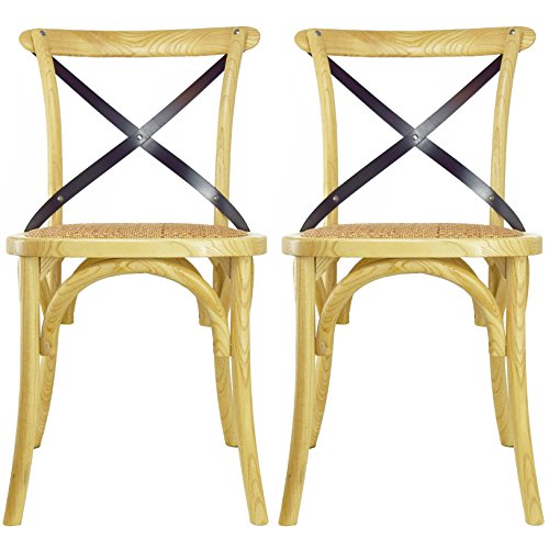 2xhome Set of 2 Natural Mid Century Modern Farmhouse Antique Cross Back Chair with X Back Assembled Solid Real Wooden Frame Antique Style Dining Chair Side for Accent Chairs Woven Kitchen Task Work