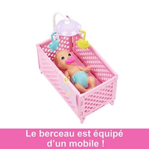 Barbie Doll and Crib Playset with Skipper Doll, Baby with Sleepy Eyes, Furniture and Themed Accessories, Babysitters Inc.