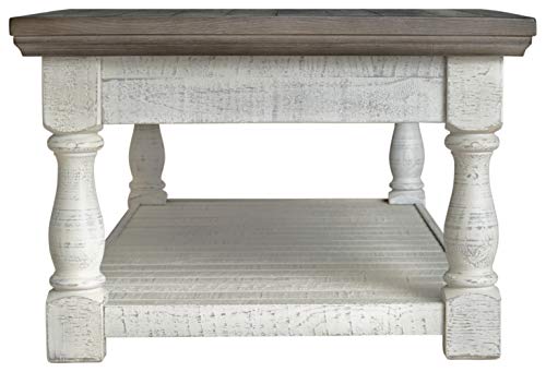 Signature Design by Ashley Havalance Farmhouse Lift Top Coffee Table with Fixed Shelf and 2 Hidden Storage Trays, Gray & White with Weathered Finish