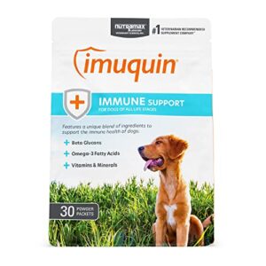 nutramax imuquin immune health supplement powder for dogs, with beta glucans, marine lipids, vitamins and minerals, 30 packets