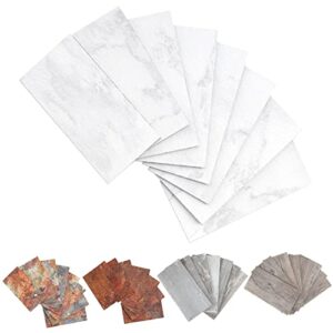 100 pieces peel and stick backsplash 3 x 6 inches 3d kara white stone pvc composite wall tile stick on backsplash tile for kitchen bathroom, laundry room, camper, fireplace