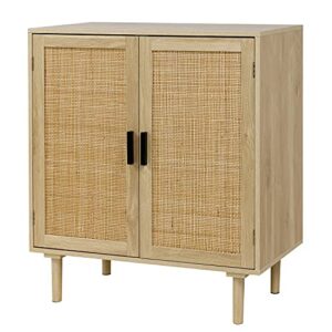 finnhomy sideboard buffet cabinet, kitchen storage cabinet with rattan decorated doors, liquor cabinet, dining room, hallway, cupboard console table, accent cabinet, 31.5x 15.8x 34.6 inches, natural