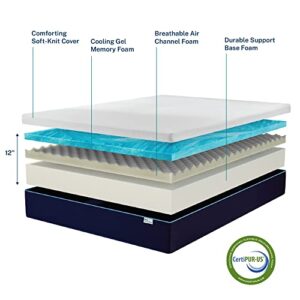 Sleep Innovations Marley 12 Inch Cooling Gel Memory Foam Mattress with Airflow Channel Foam for Breathability, Queen Size, Bed in a Box, Medium Firm Support