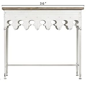 Creative Co-op EC0119 Metal Scalloped Edge Table Wood Top, Antiqued White