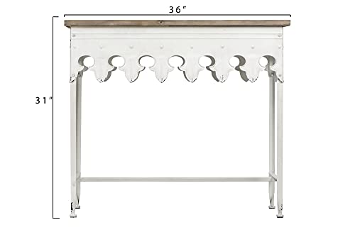 Creative Co-op EC0119 Metal Scalloped Edge Table Wood Top, Antiqued White