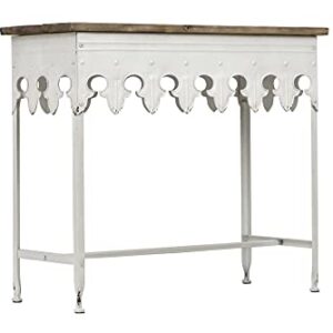 Creative Co-op EC0119 Metal Scalloped Edge Table Wood Top, Antiqued White