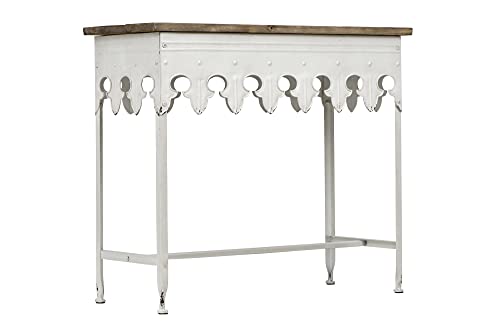 Creative Co-op EC0119 Metal Scalloped Edge Table Wood Top, Antiqued White