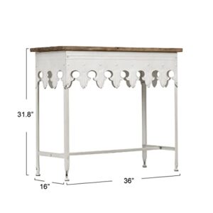 Creative Co-op EC0119 Metal Scalloped Edge Table Wood Top, Antiqued White