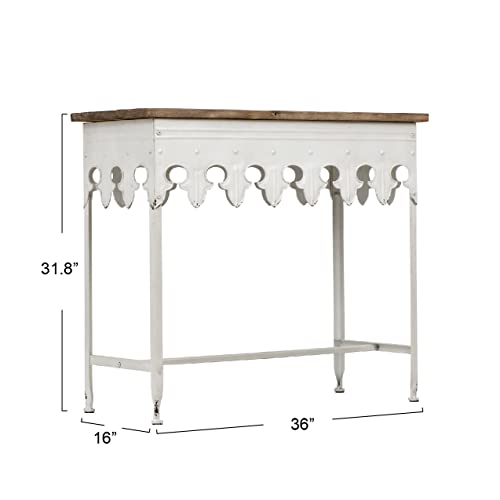 Creative Co-op EC0119 Metal Scalloped Edge Table Wood Top, Antiqued White