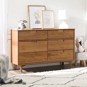 home accent furnishings transitional farmhouse framed 6-drawer dresser with cup handles – caramel