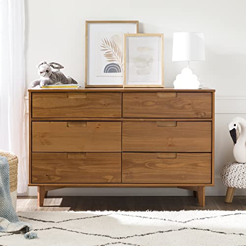 Home Accent Furnishings Transitional Farmhouse Framed 6-Drawer Dresser with Cup Handles - Caramel