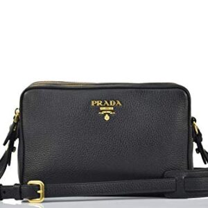 Prada Women's Black Bandoliera Vitello Phenix Leather Crossbody Bag 1BH079